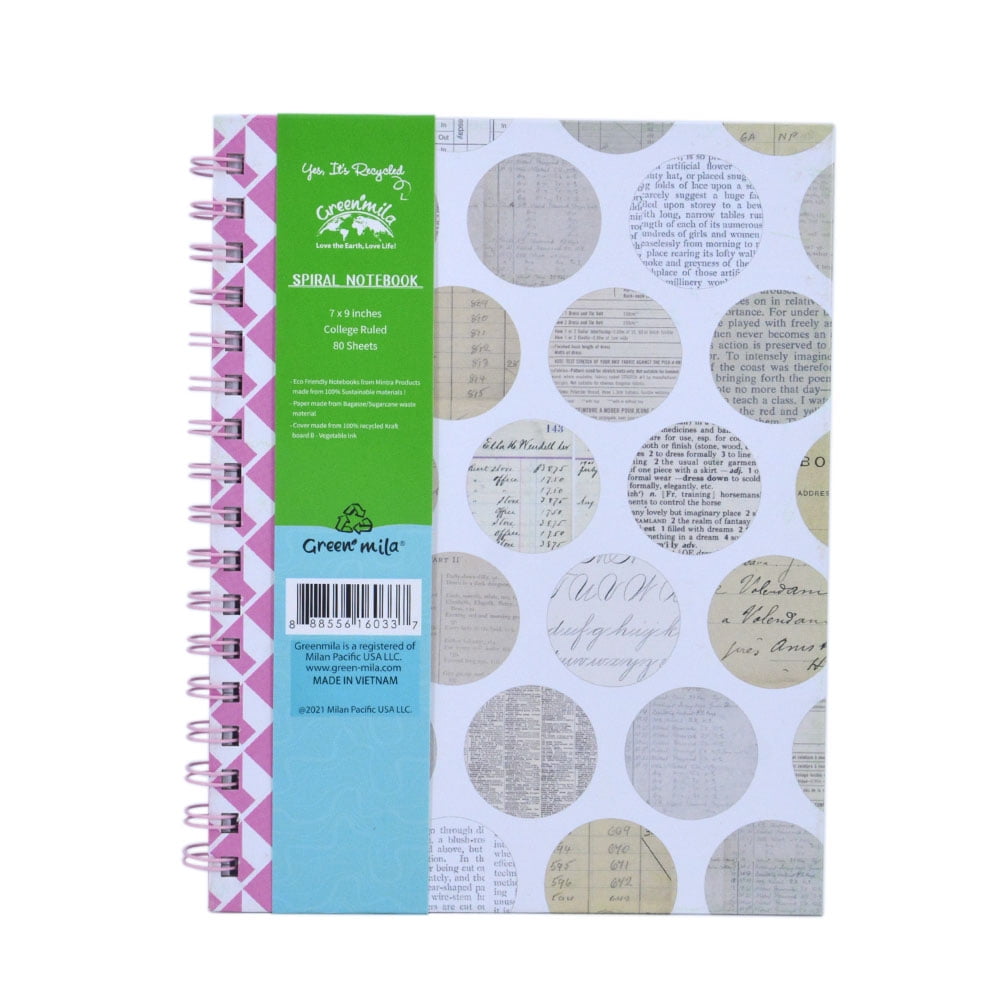 Green Mila- Spiral Notebook, 7x9, Eco Friendly, Polka Dot - Walmart.com