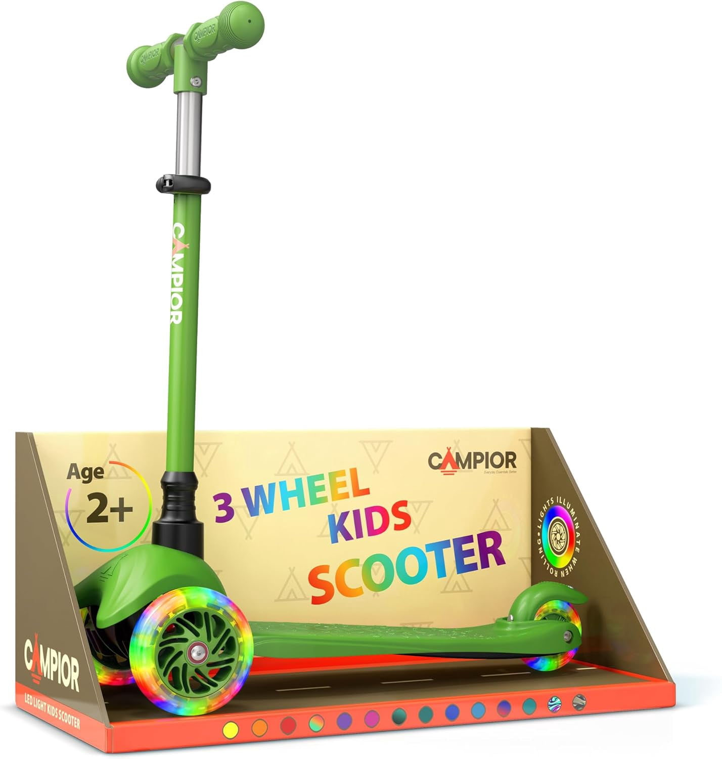 Green Mini 3 Wheel Scooter for Kids – Lean-to-Steer Kick with LED Light ...