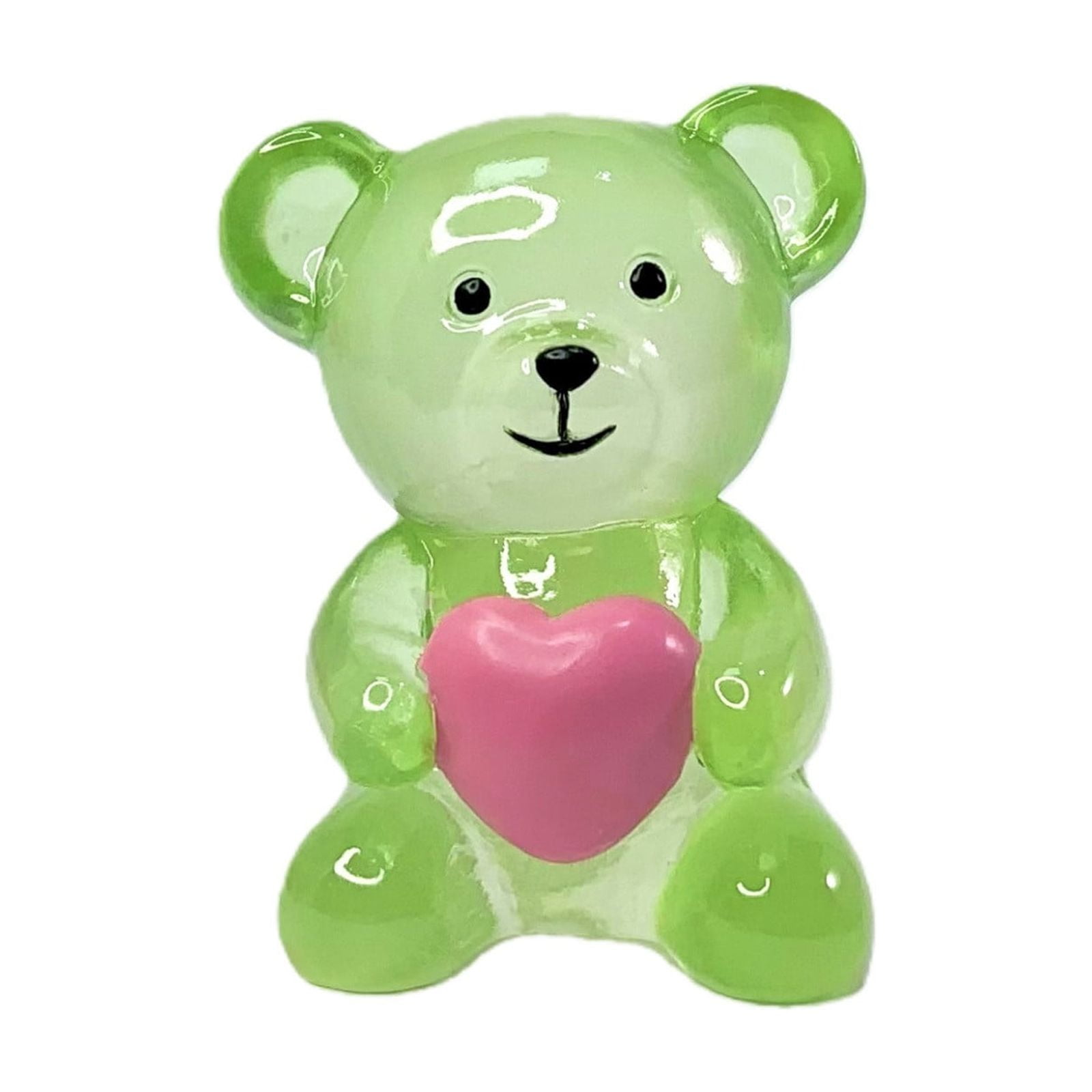 Green Mini Heart Bear Figurine Transparent Resin Decoration With ...