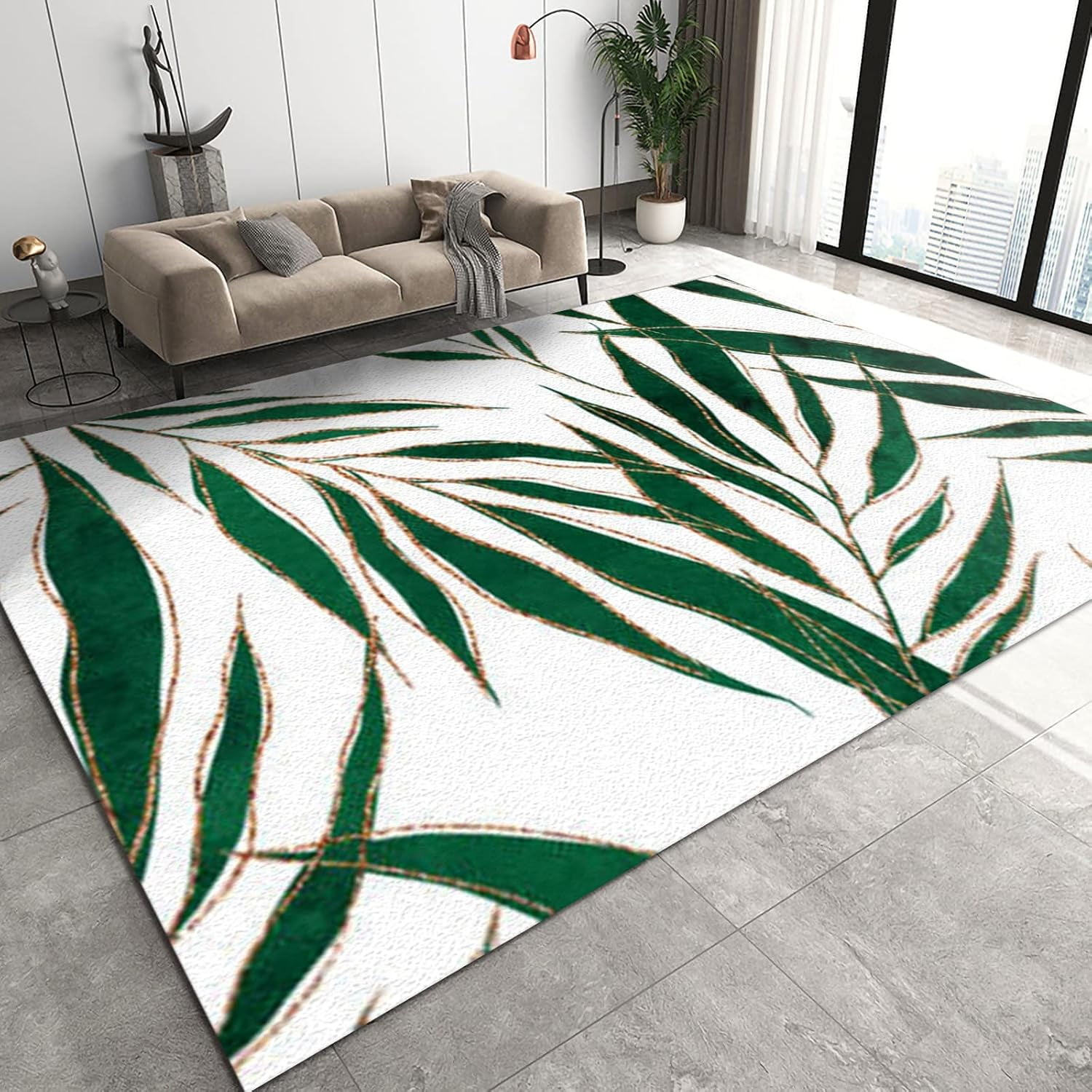 Green Minimalist Leaf Area Rugs, Plant Apartment Carpet, Lounge Rug ...