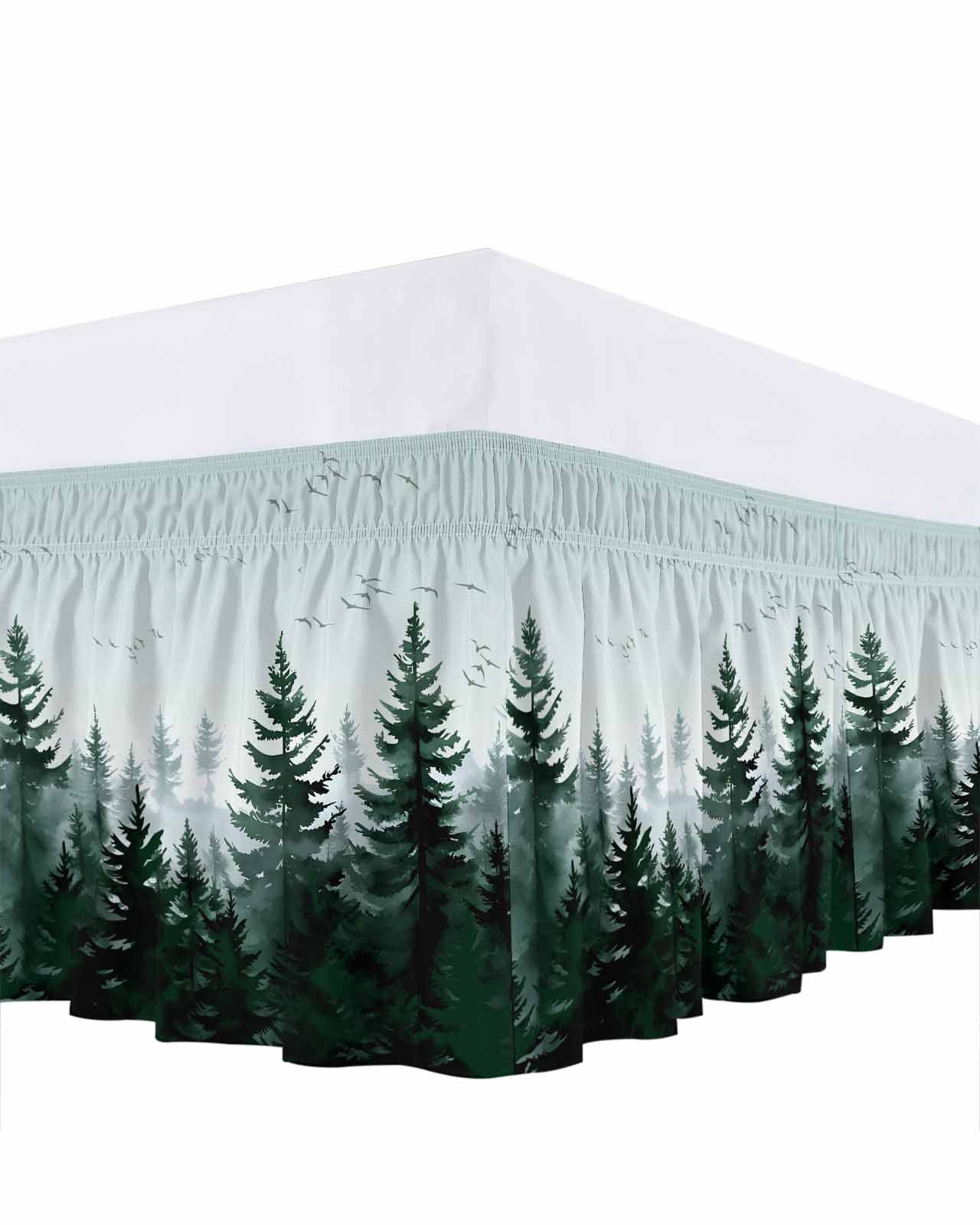 Green Mist Forest Bed Skirt Cal King Size, Farmhouse Trees Nature ...
