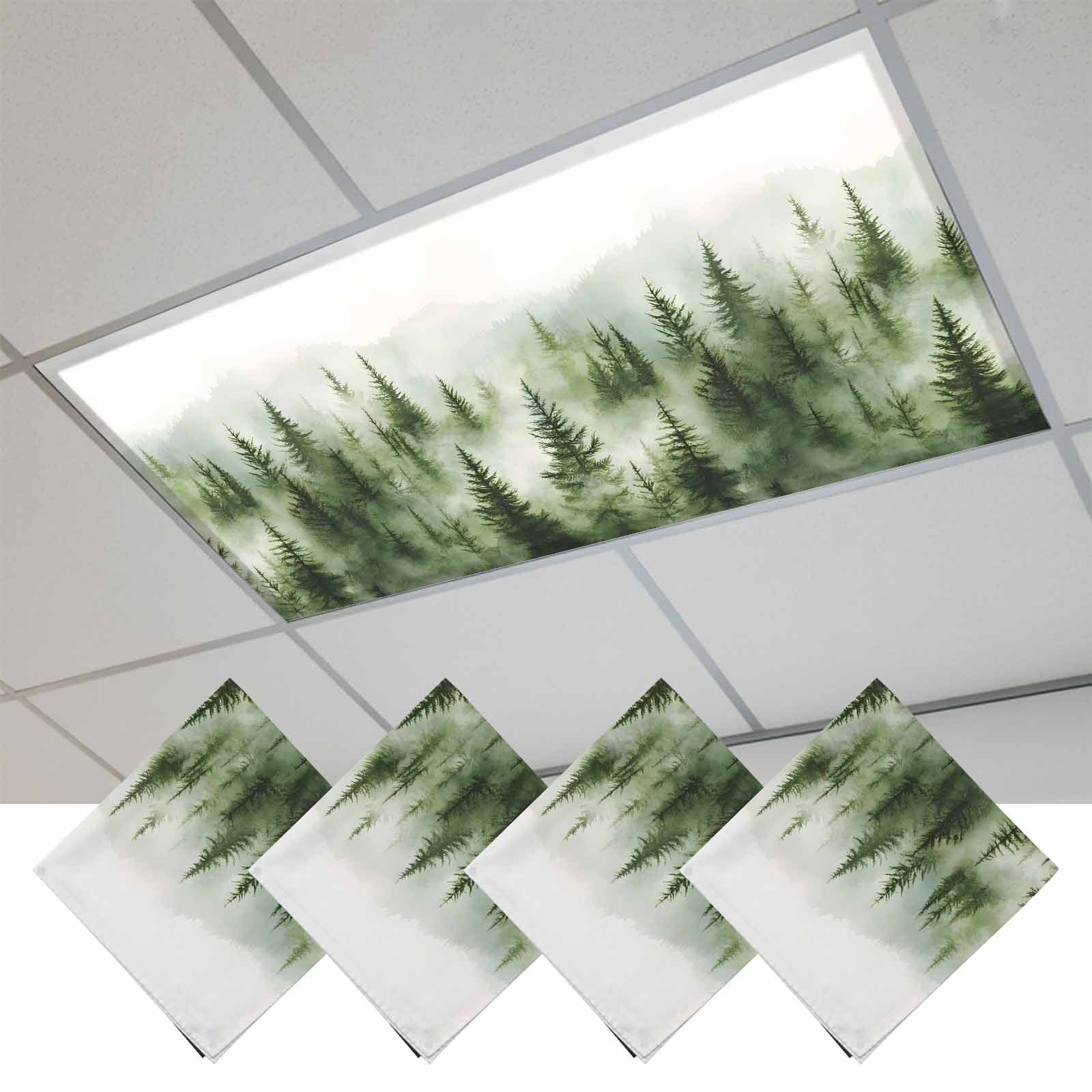 Green Mist Forest Fluorescent Light Covers, Foggy Mountain Tree Nature ...