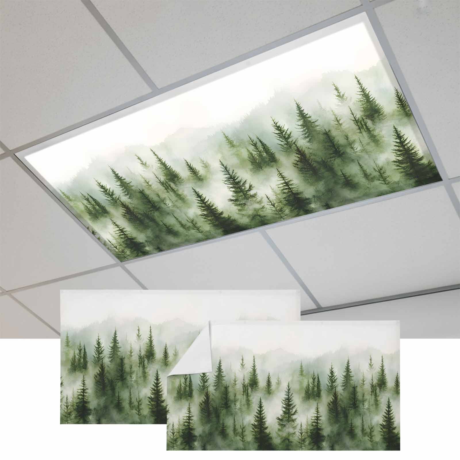 Green Mist Forest Fluorescent Light Covers, Foggy Mountain Tree Nature ...