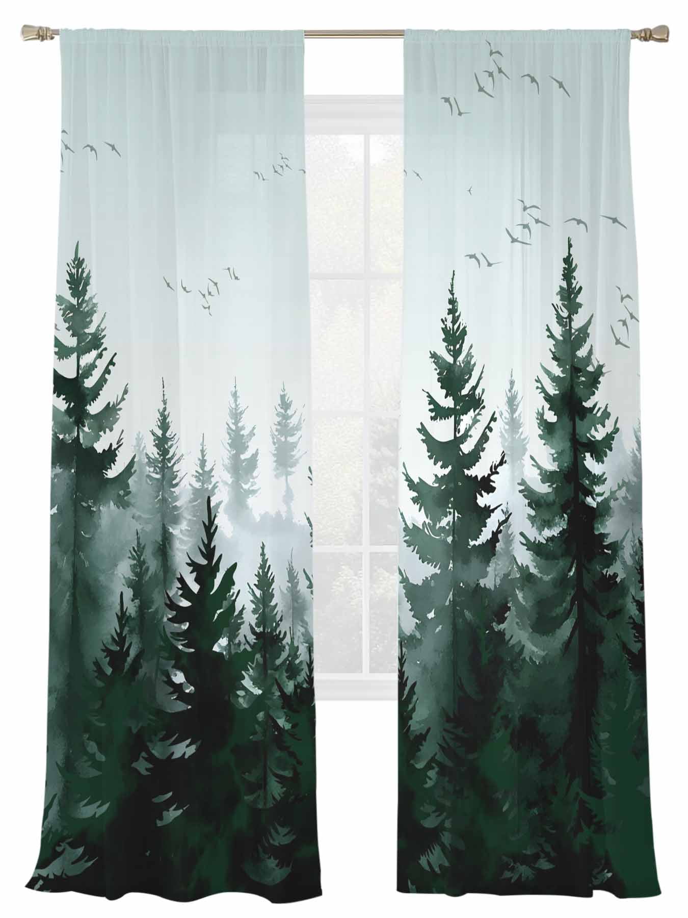 Green Mist Forest Sheer Curtains 84 Inch Length 2 Panels Set, Semi ...