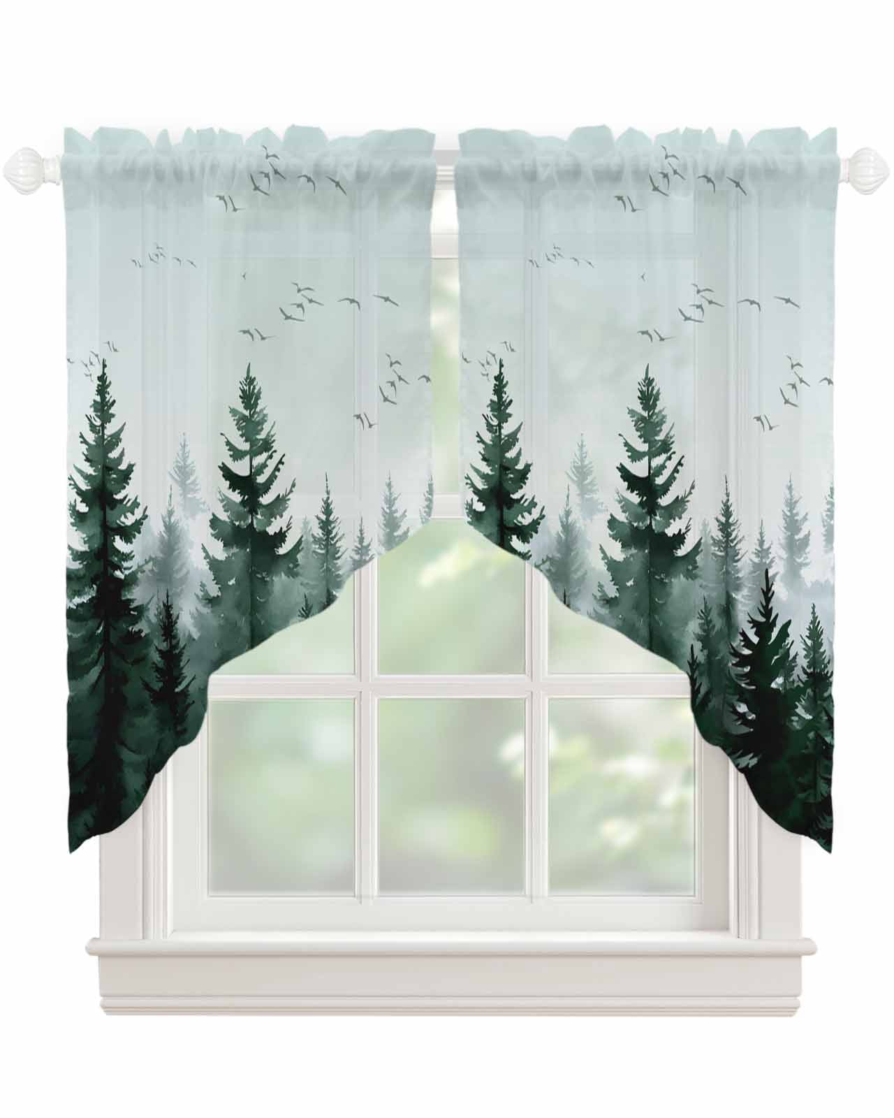 Green Mist Forest Swag Valances for Windows, Farmhouse Trees Nature ...