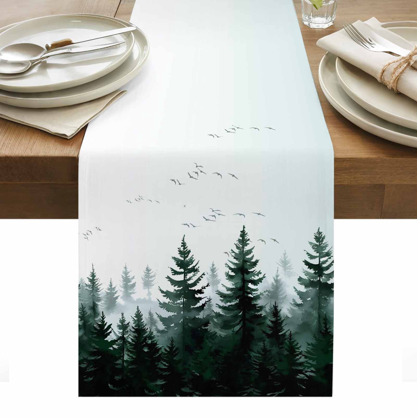 Green Mist Forest Table Runner - 72 Inch Long, Kitchen Dining Table ...