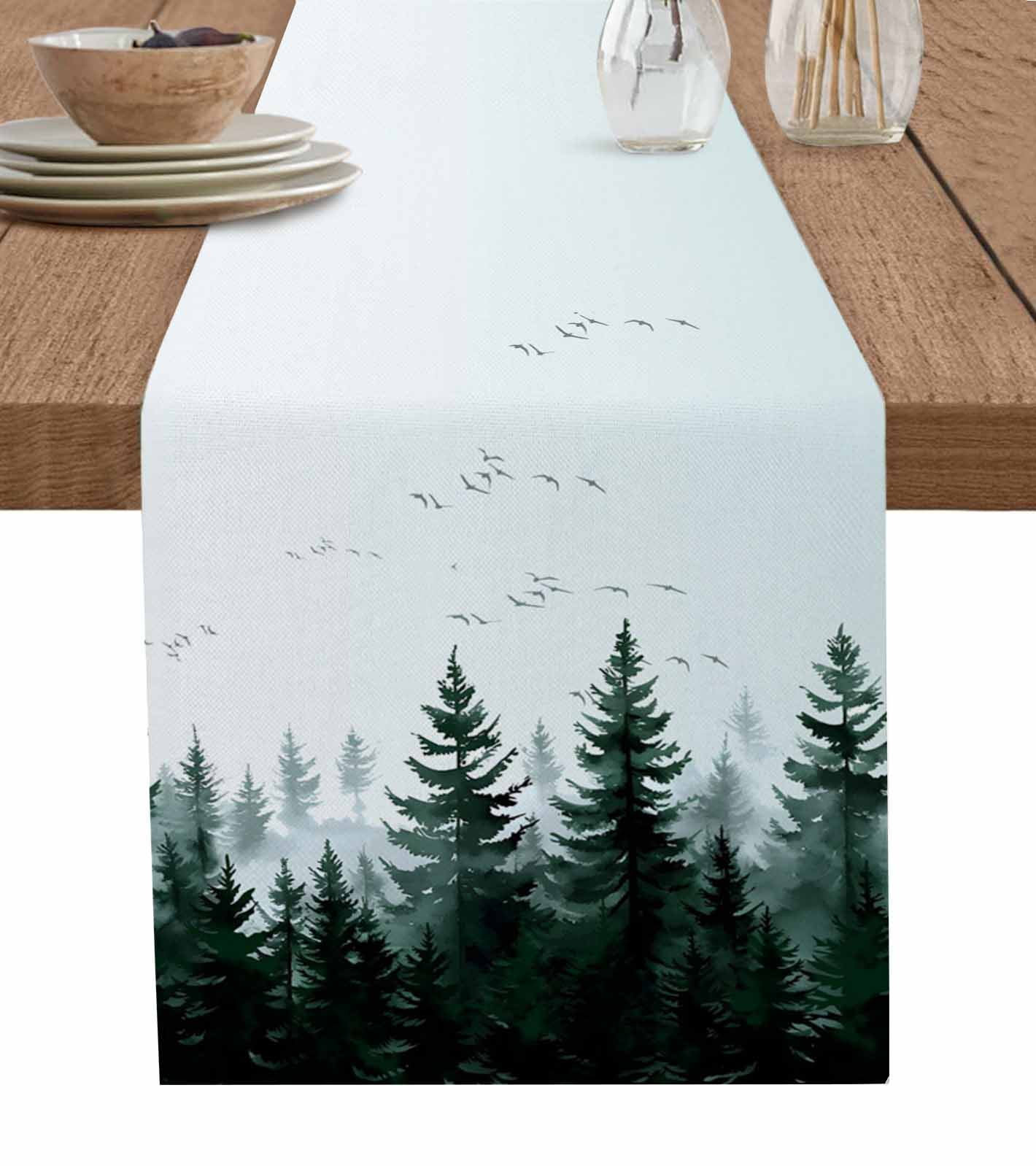 Green Mist Forest Table Runner Farmhouse Trees Nature Landscap ...