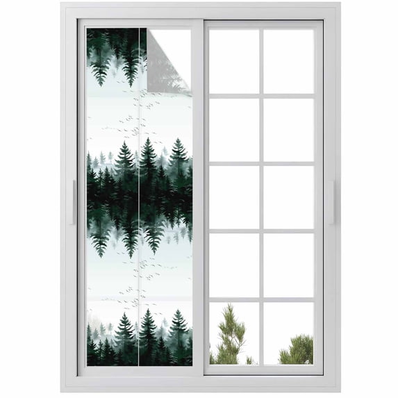 Green Mist Forest Window Privacy Film, Farmhouse Trees Nature Landscape ...