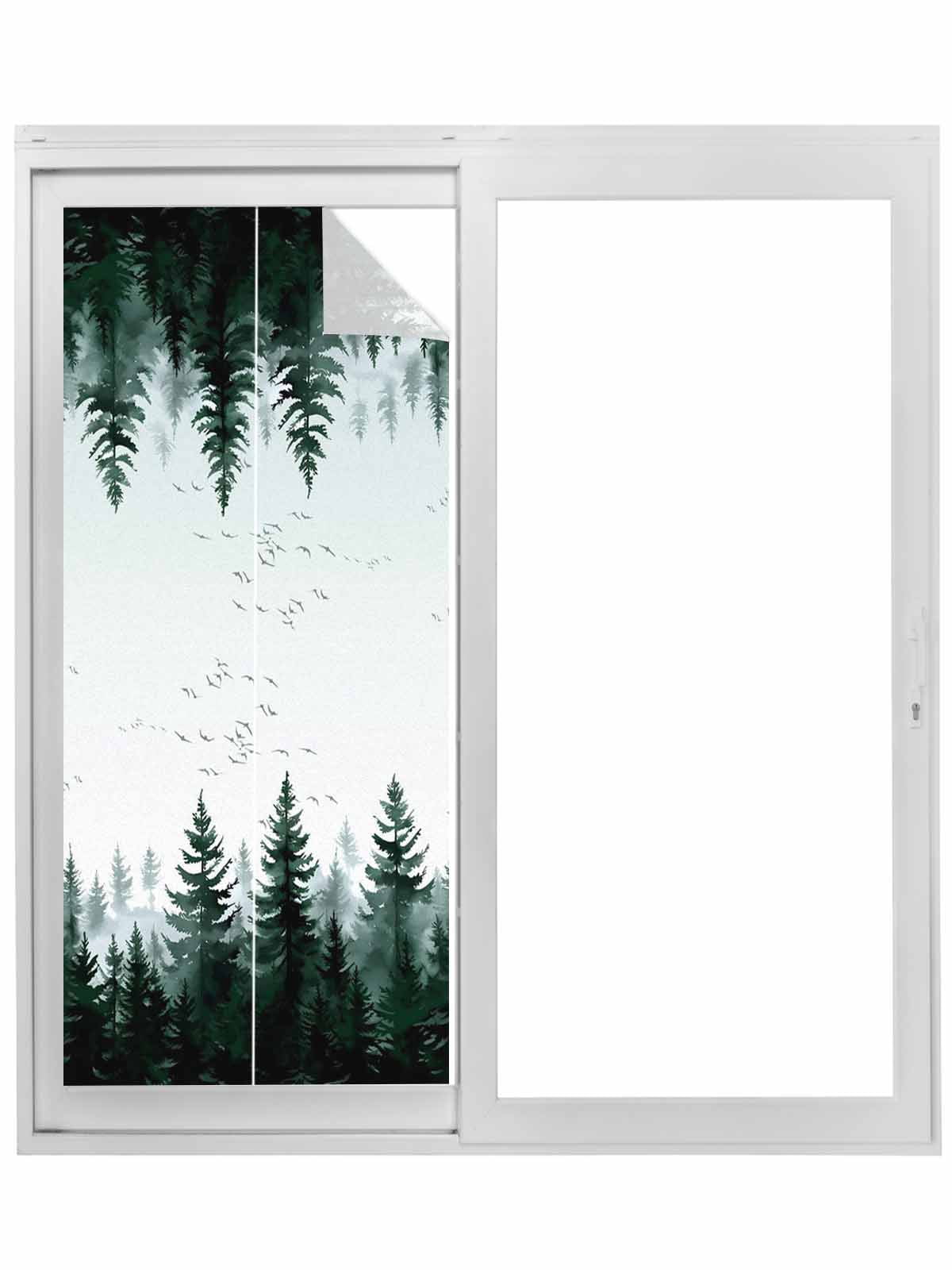 Green Mist Forest Window Privacy Film, Farmhouse Trees Nature Landscape ...
