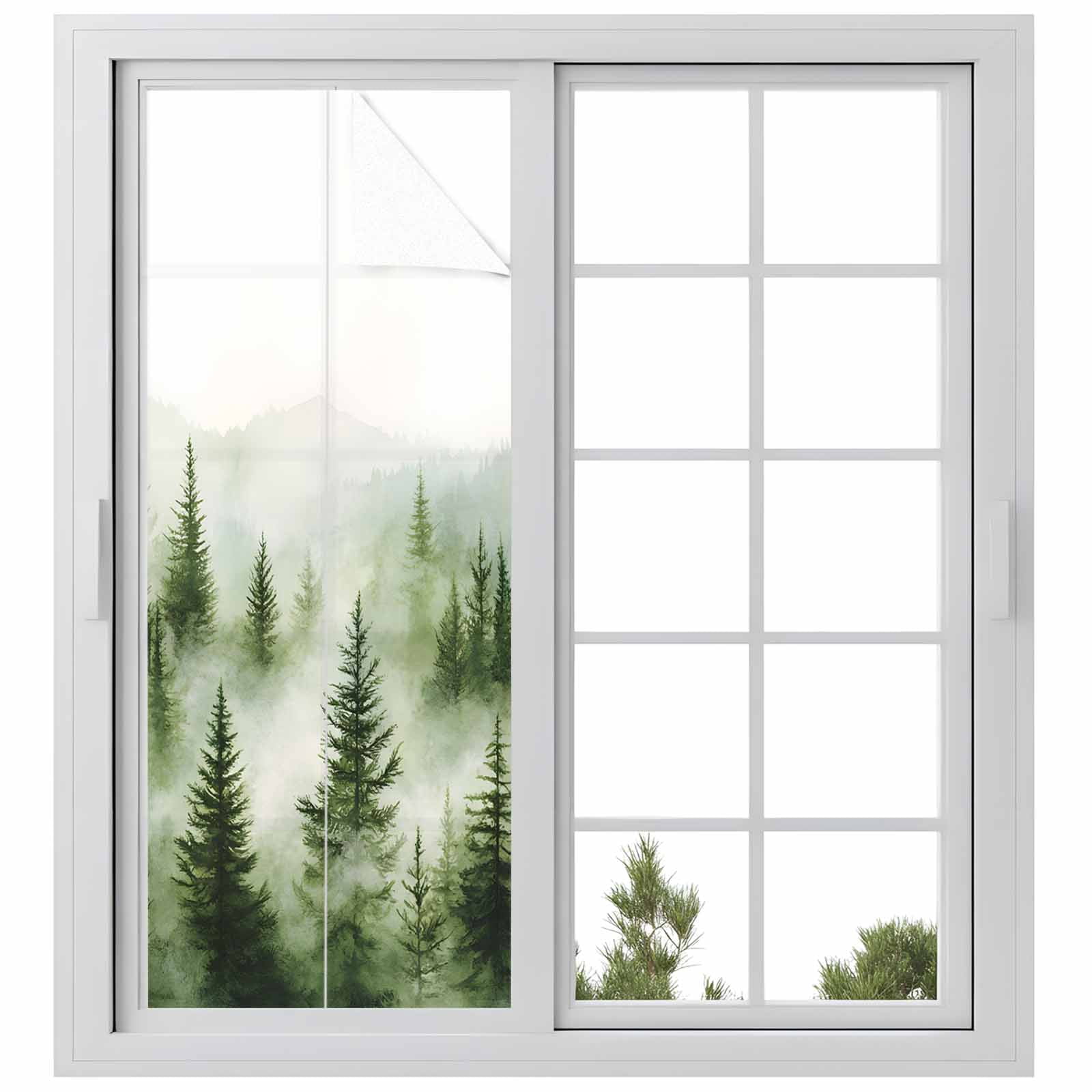 Green Mist Forest Window Privacy Film, Foggy Mountain Tree Nature ...