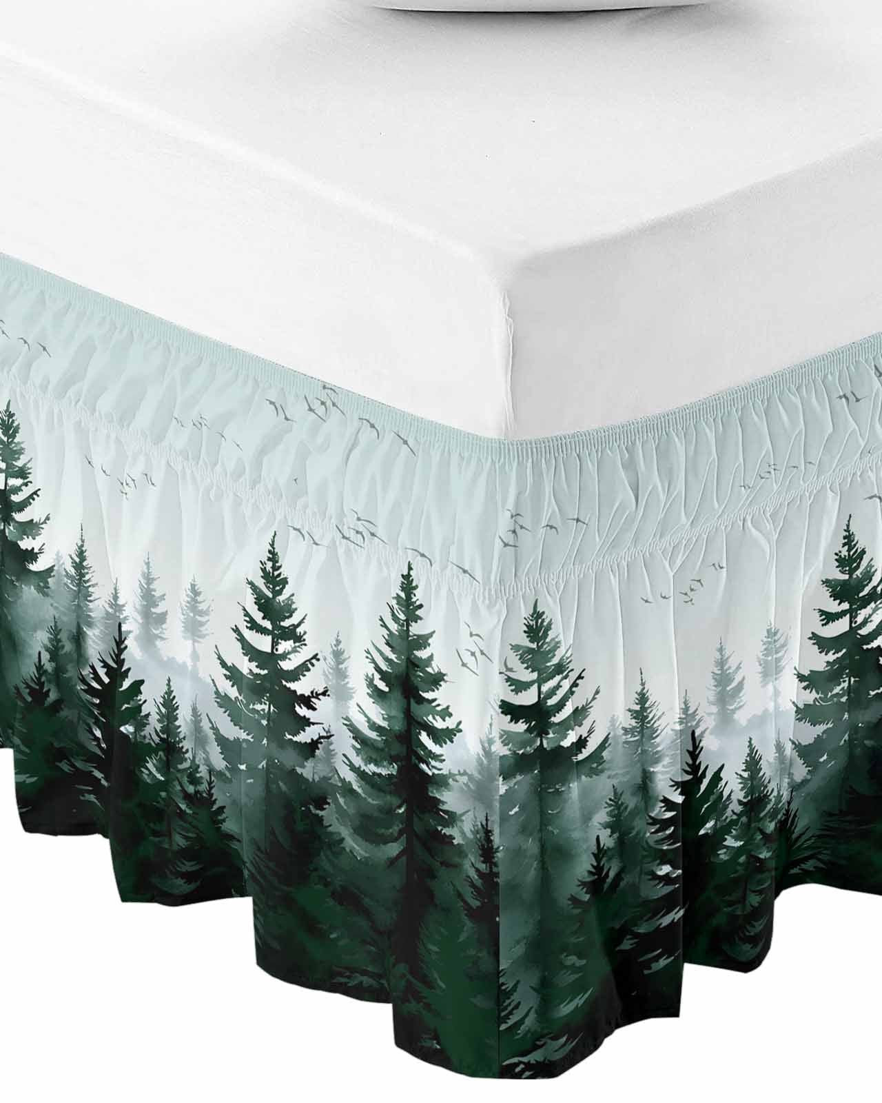 Green Mist Forest Wrap Around Bed Skirts for Queen Bed 16" Drop,Bed ...
