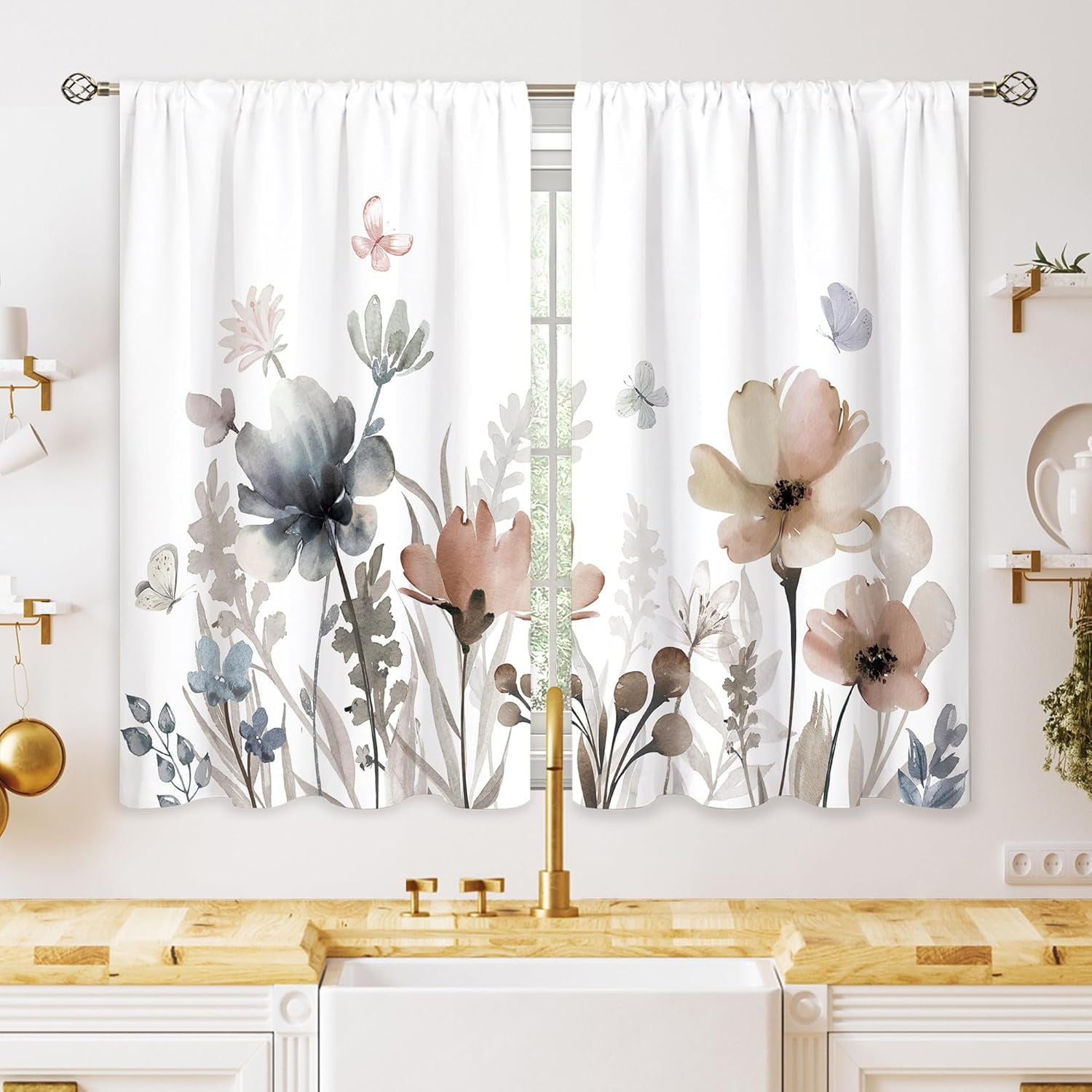 Green Misty Forest Small Kitchen Curtains Nature Window Treatment Tree ...