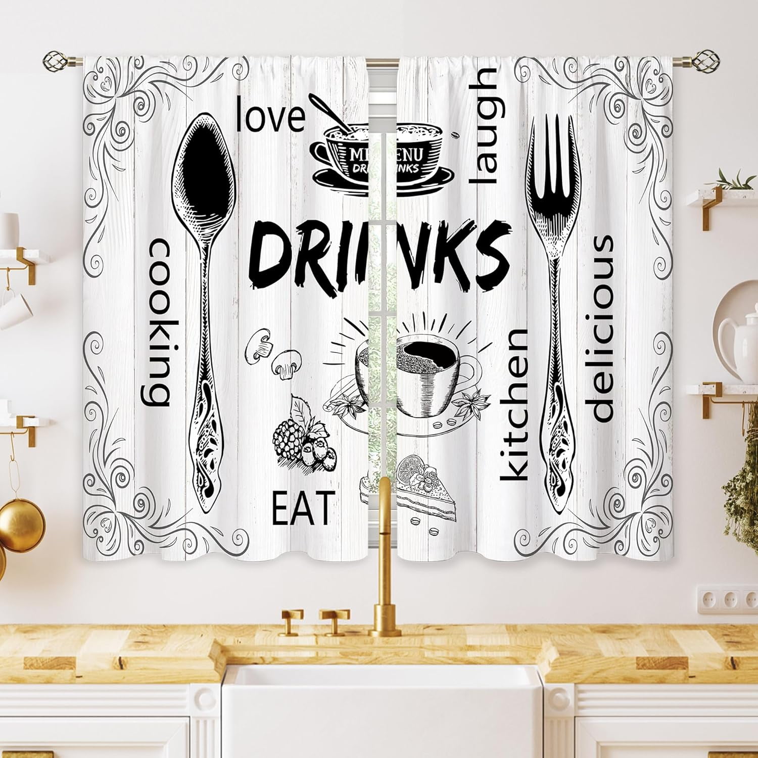 Green Misty Forest Small Kitchen Curtains Nature Window Treatment Tree ...