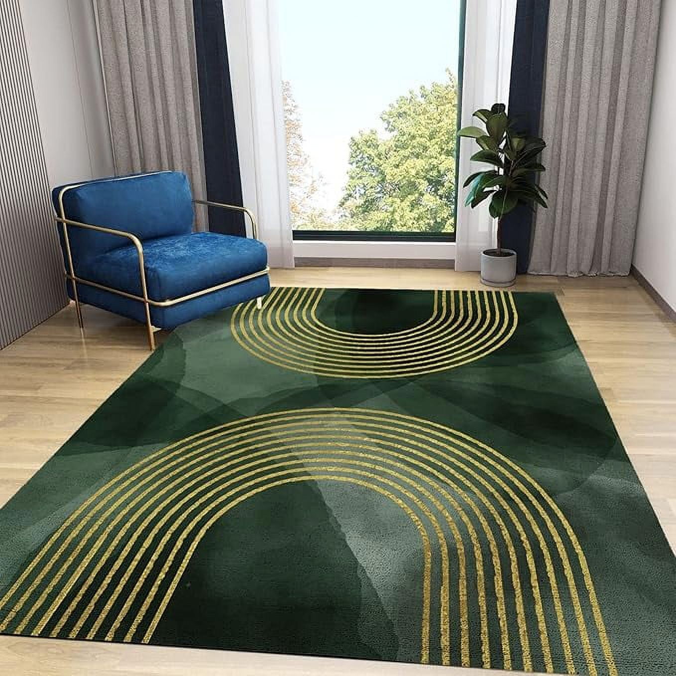 Green Modern Rainbow Area Rug, Mid Century Abstract Living Room Rugs ...