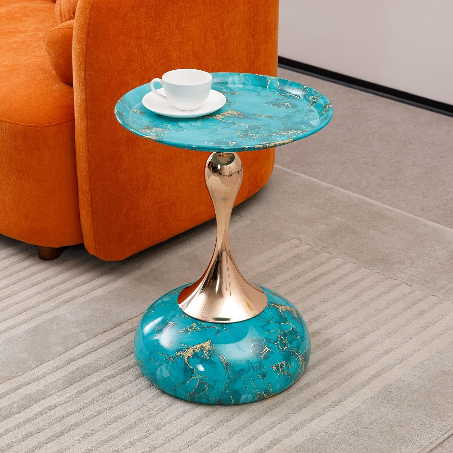 Green Modern Round End Table - Minimalist Pedestal Side Table for ...