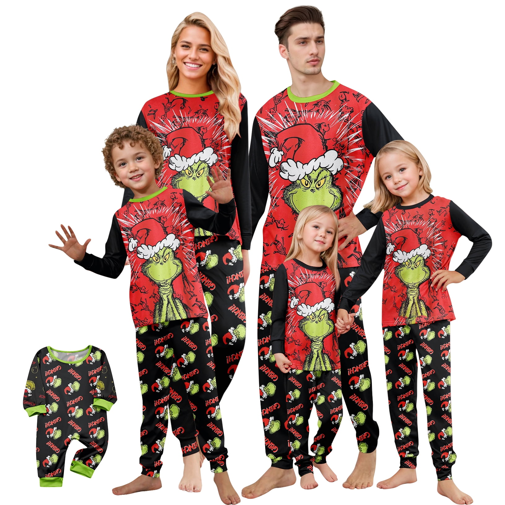 Green Mon-ster Family Christmas Pajamas Matching Set, Funny Green Mon ...