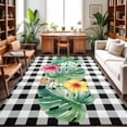 Green Monstera Leaf Washable Area Rug 2.7 x 5 ft Yellow Flower Summer ...