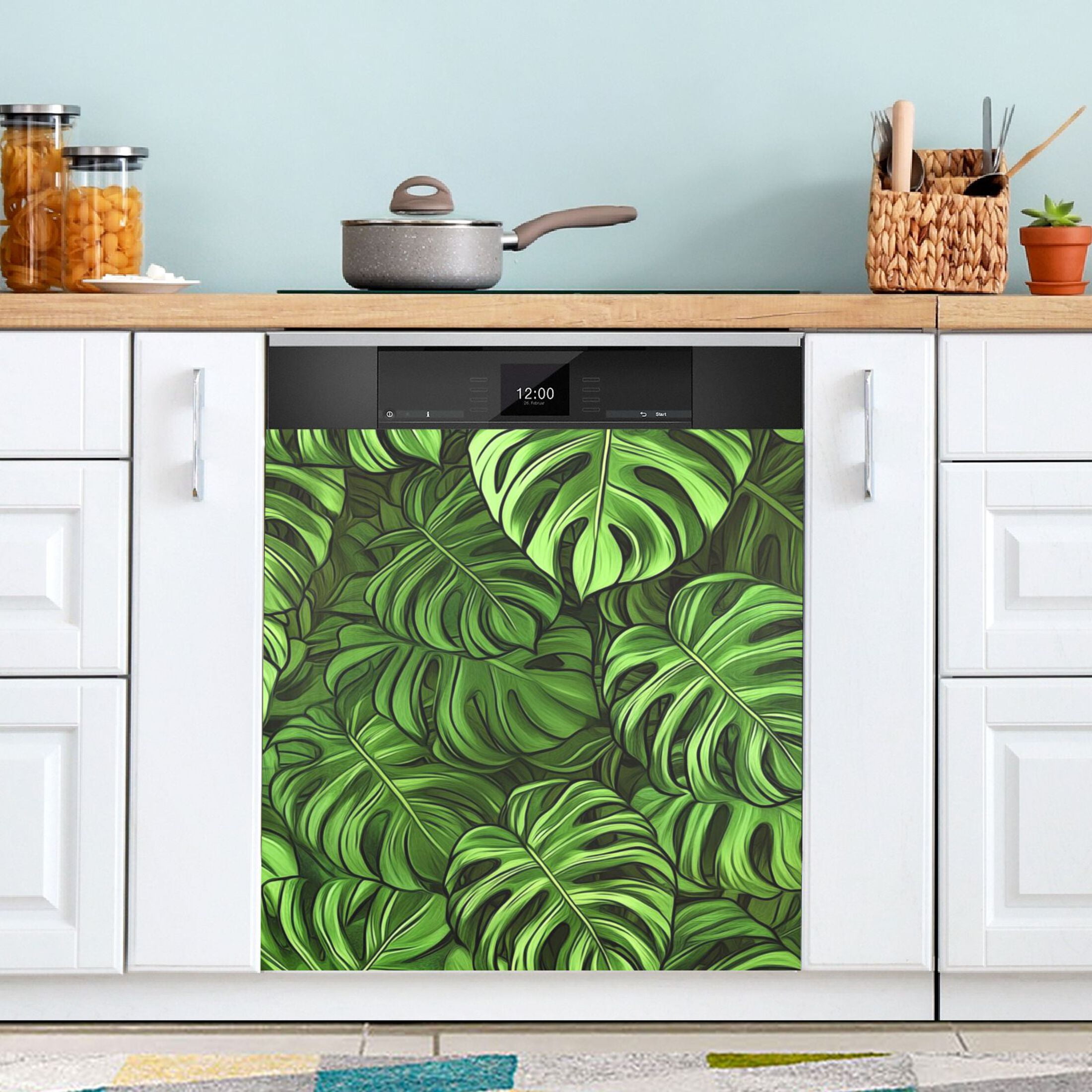 Green Monstera Leaves Dishwasher Magnet Refrigerator Magnetic Cover ...