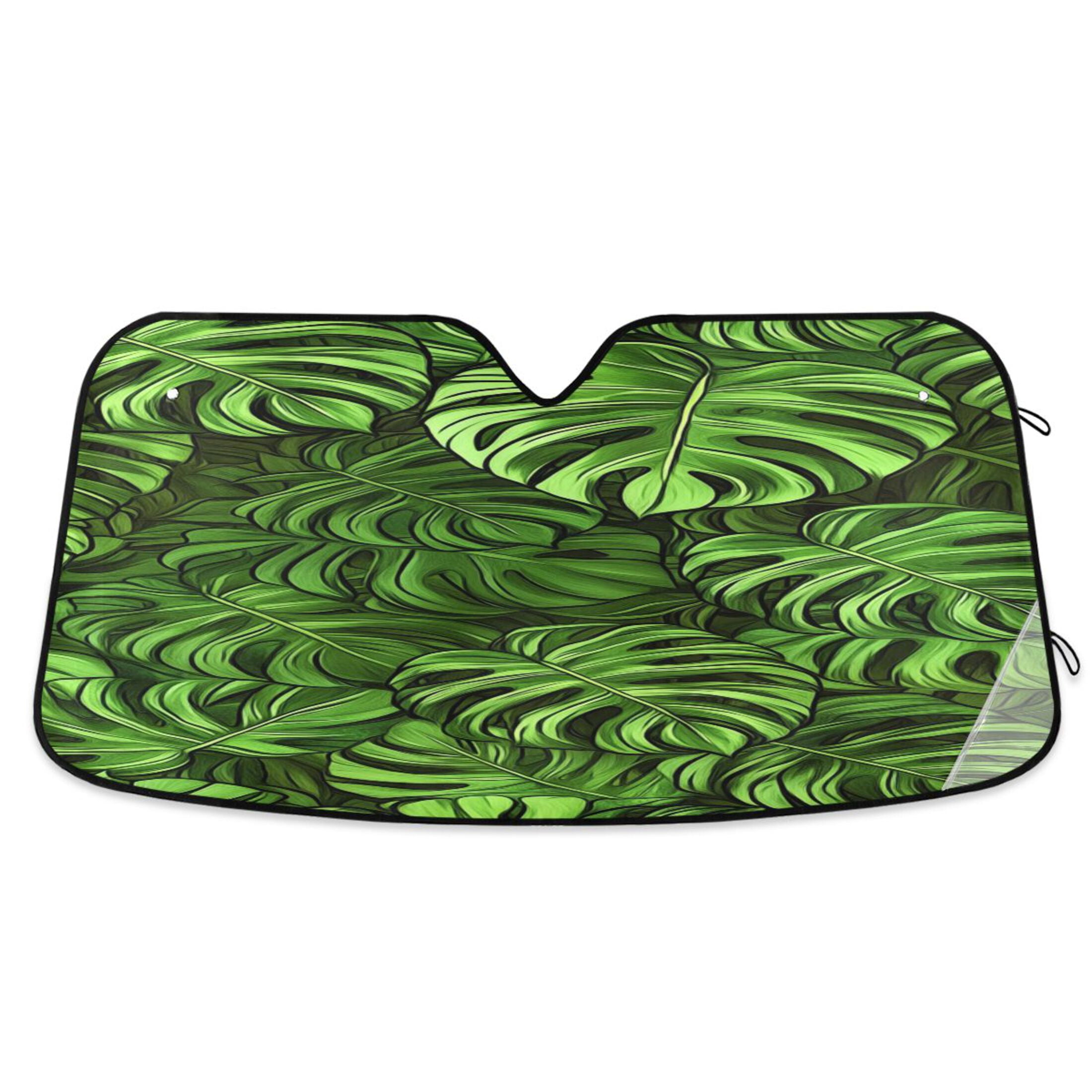 Green Monstera Leaves Windshield Sun Shade Automobile Visor Accordion ...