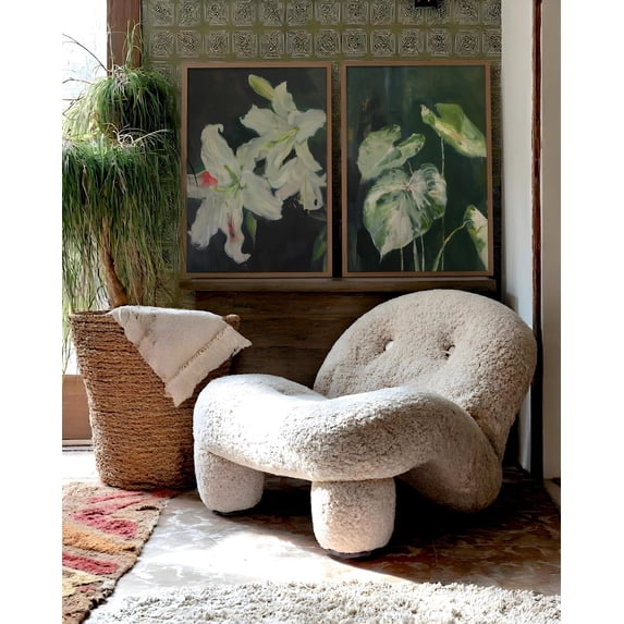 Green Moody Home Floral Lily Cottage English House Mid Century Set 2 ...
