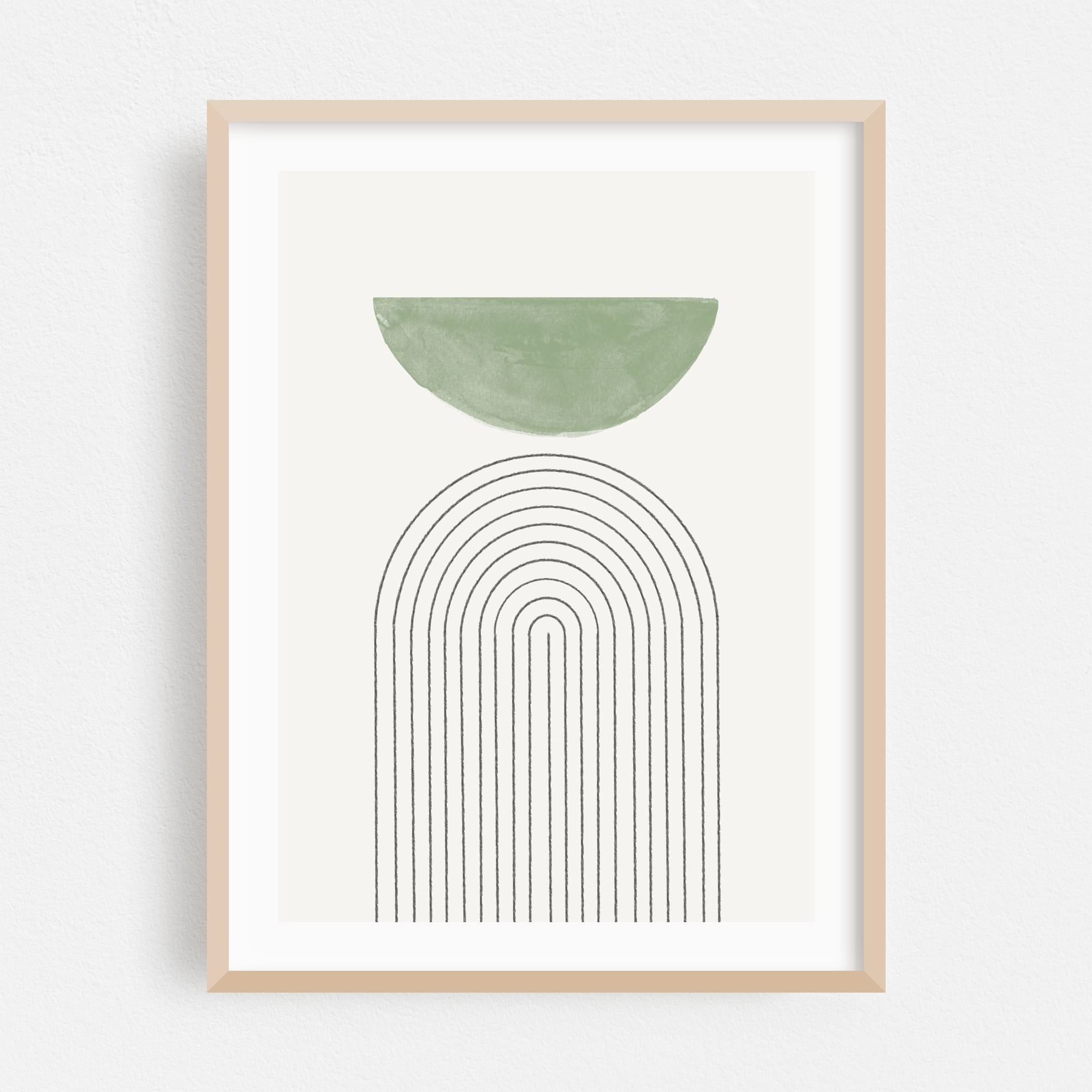 Green Moon No.3 - Mixed Media Minimalist Geometric Abstract Line Art ...