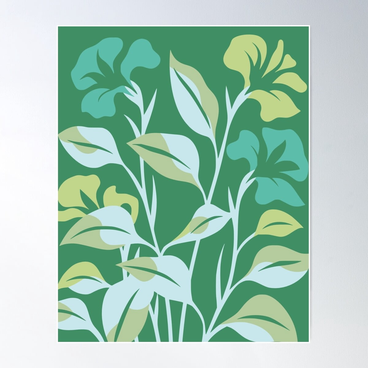 Green Morning Glory And Leaves Poster Wall Art, Modern Wall Decor For ...