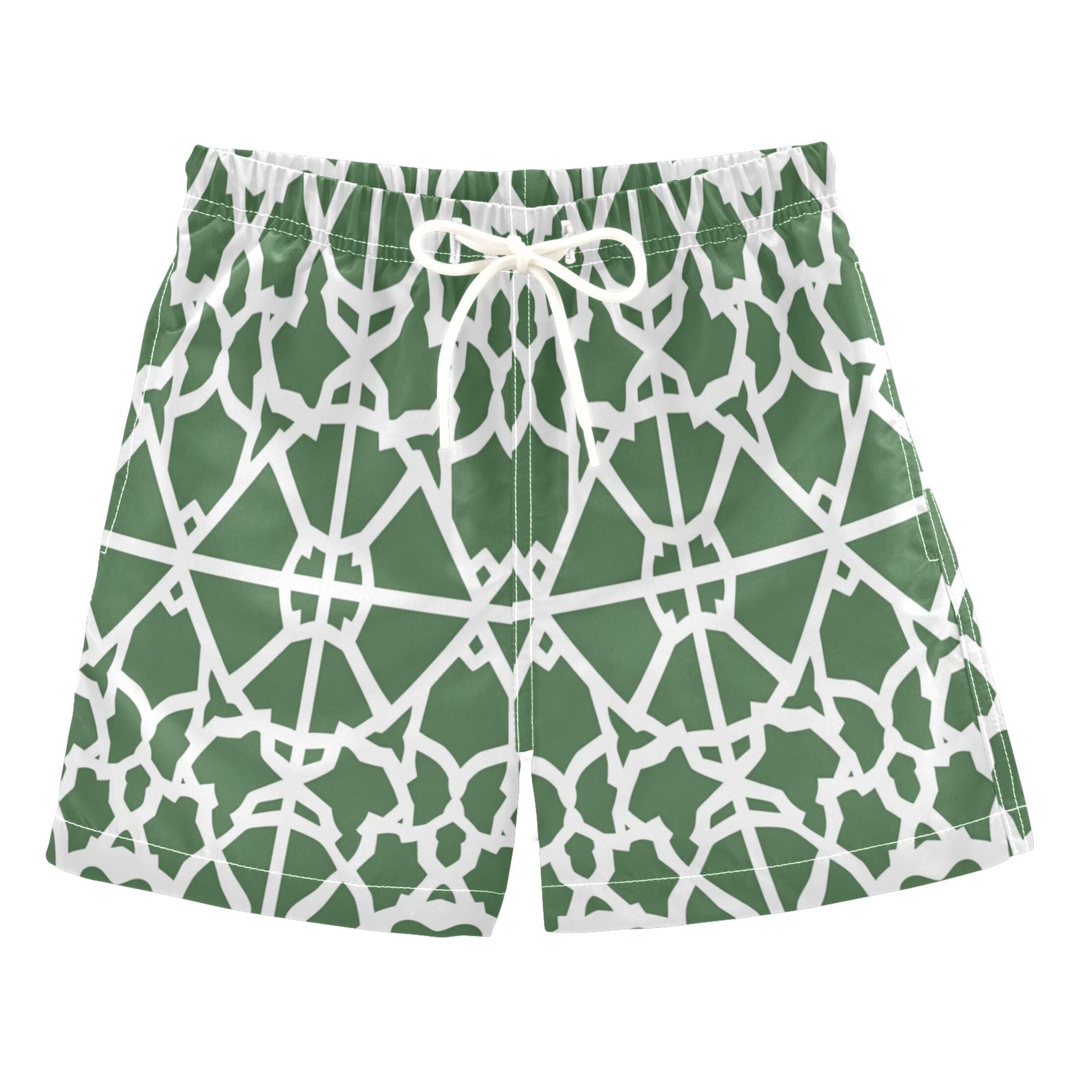 Green Moroccan Stripe Boys' Swim Trunks Beach Pool Shorts Quick Dry ...