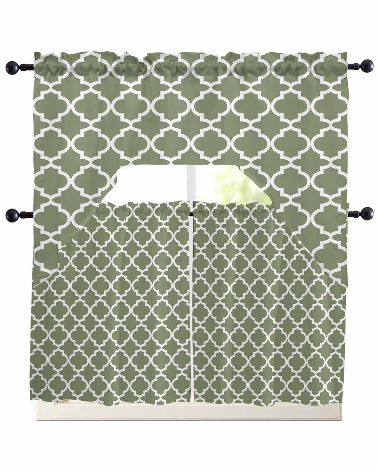 Green Morocco Kitchen Curtains Swag Valance and Tier Curtains Set 36 ...