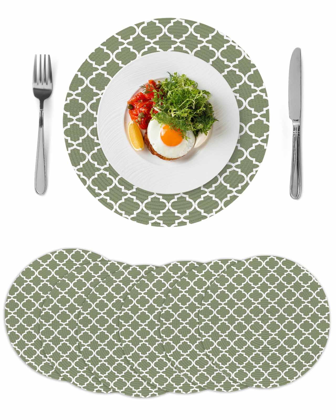 Green Morocco Round Placemats Set of 6 for Dinning Tables,Heat-proof ...