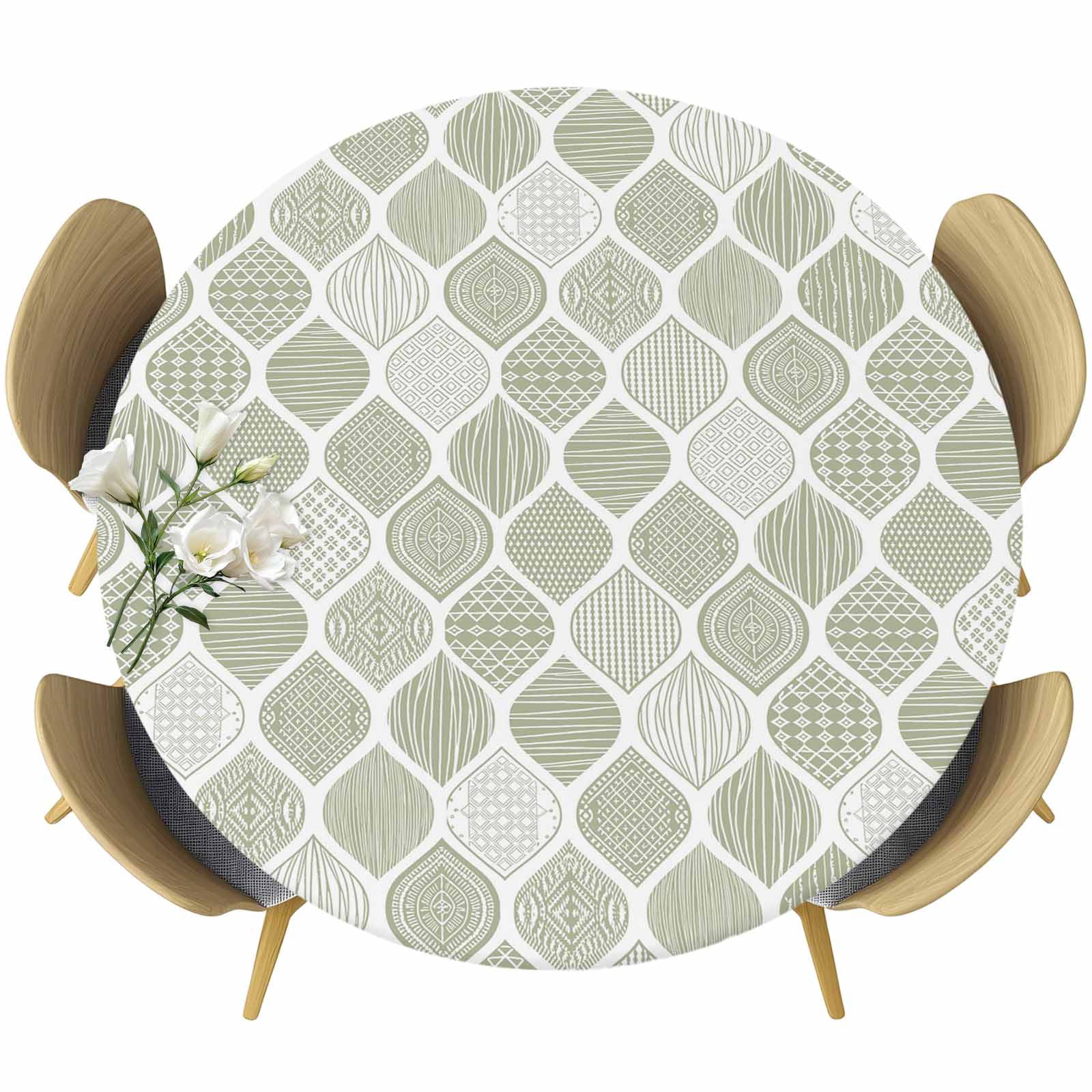 Green Morocco Textures Round Fitted Tablecloth with Elastic Edge ...