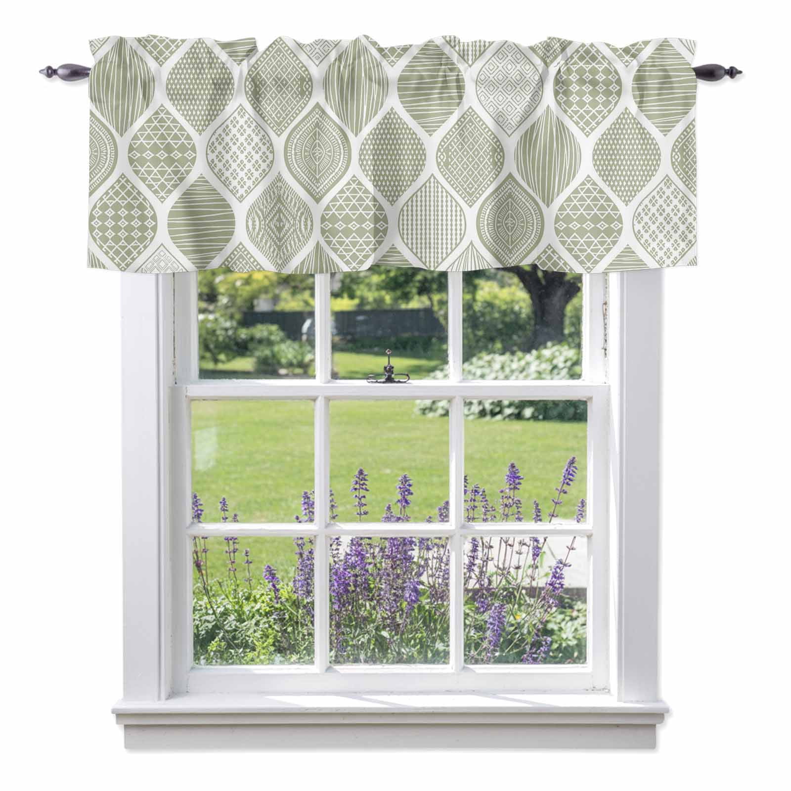 Green Morocco Textures Valance Curtain for Windows Striped Plaid ...