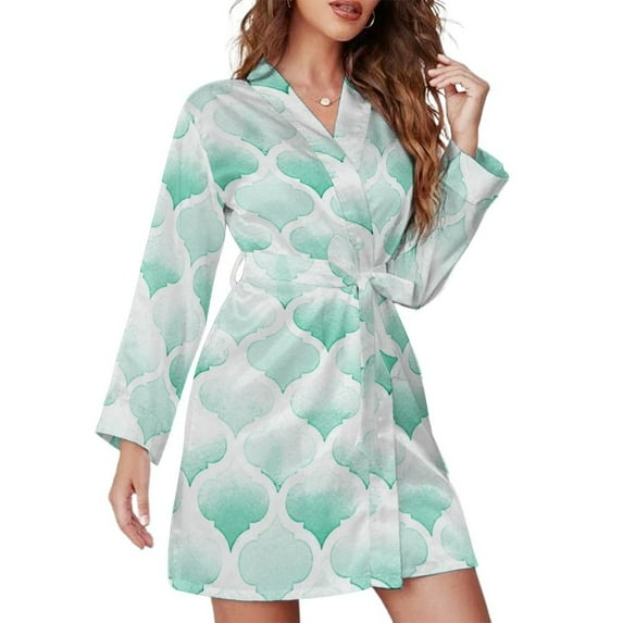 Green Morocco Watercolor Modern Geometric Art Night Robe Long Sleeve V ...