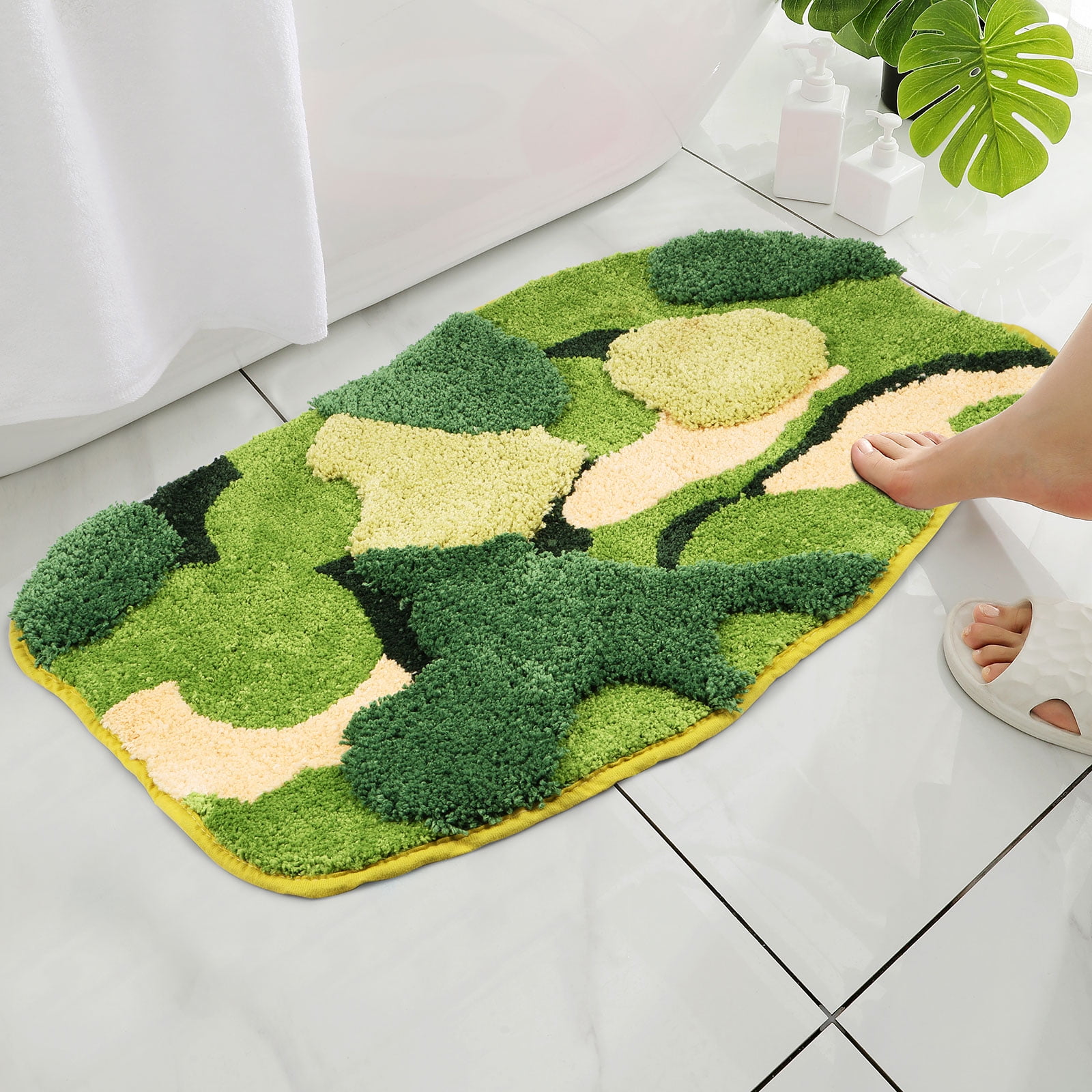 Green Moss Bathroom Rugs Cute Leaf Bath Mat for Bathroom Non Slip Soft ...