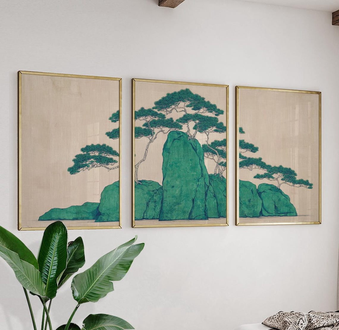 Green Mountain Landscape Botanical Nature Decor Art Set 3 Unframed ...