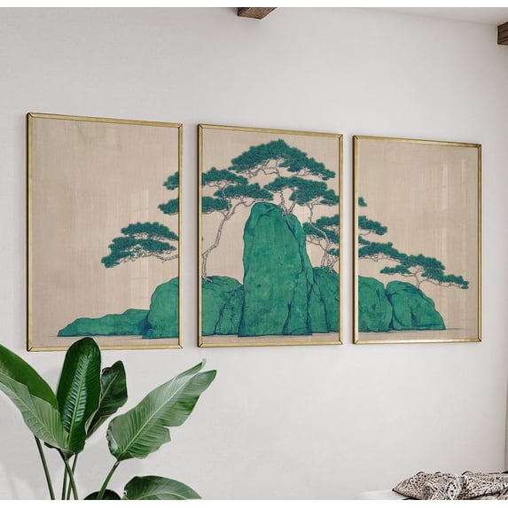 Green Mountain Landscape Botanical Nature Decor Art Set 3 Unframed ...