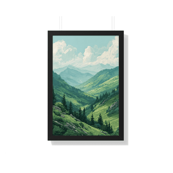 Green Mountain Valley Landscape Vertical Poster Scenic Wall Art ...