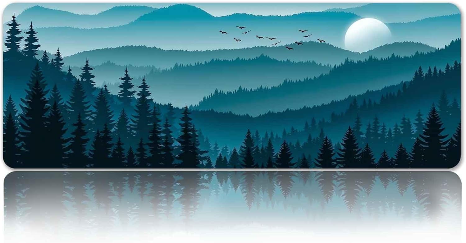 Green Mountains Forest Gaming Mouse Pad XL, Birds Sun Landscape Large ...