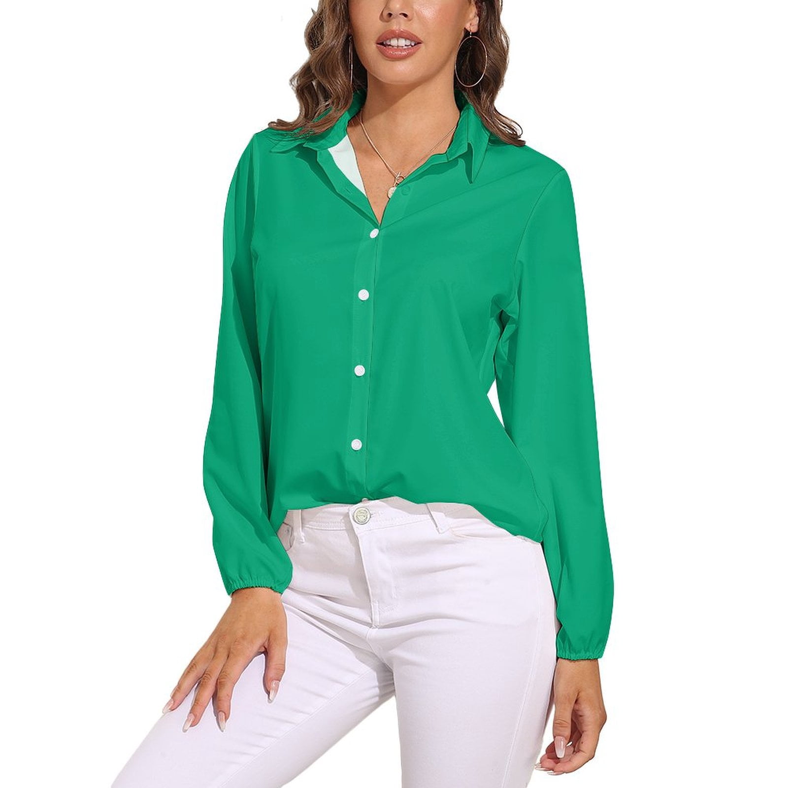 Green Munsell Vntage Casual Long Sleeve Shirt Blouse Woman Streetwear ...