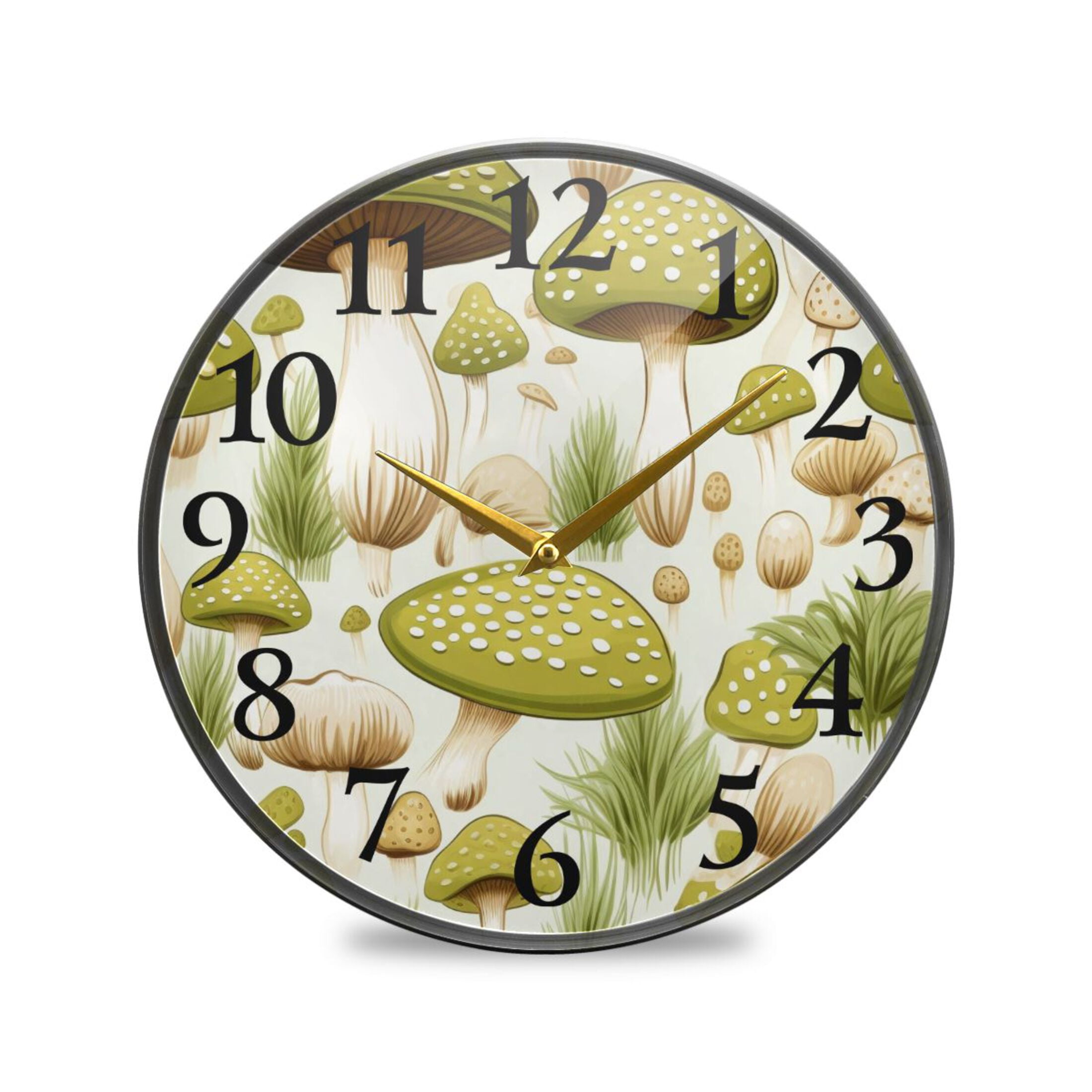 Green Mushrooms Wall Clocks Battery Operated 11.9 Inch Round Clock ...