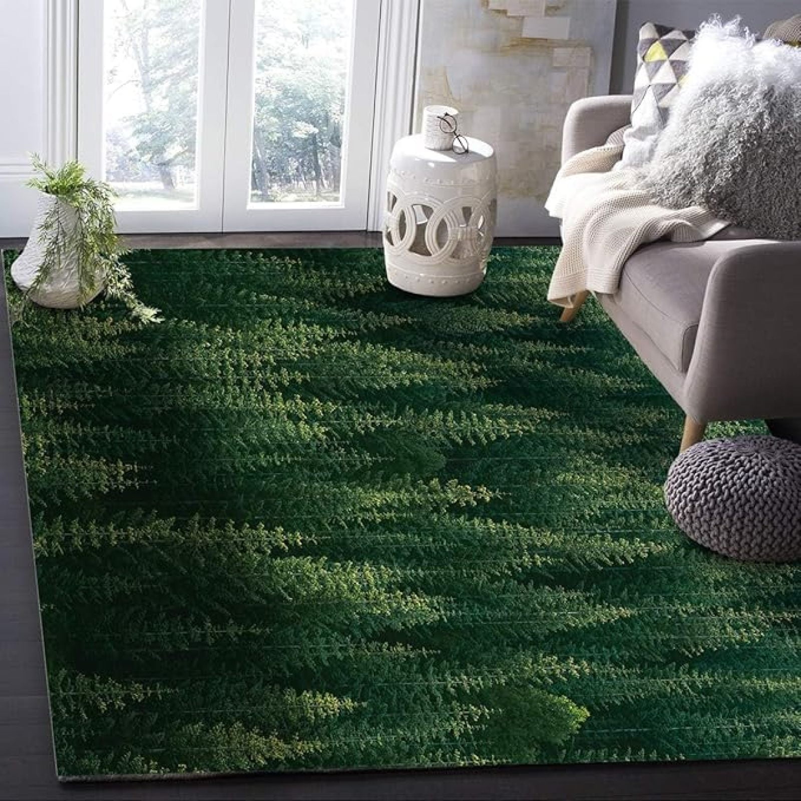 Green Natrual Landscape Beautiful Tree Area Rug, Green Pine Trees ...