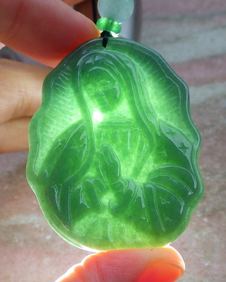 Green Natural A Jade jadeite pendant Virgin Mary Necklace 679757 TN ...