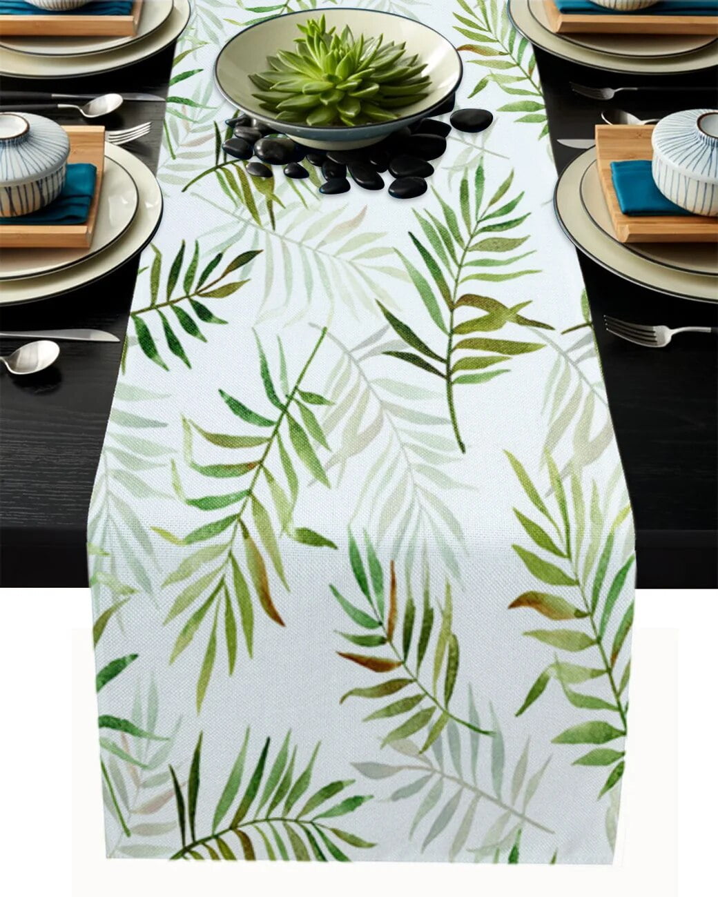 Green Natural And Fresh Plants Table Runner Home Wedding Table Flag Mat ...
