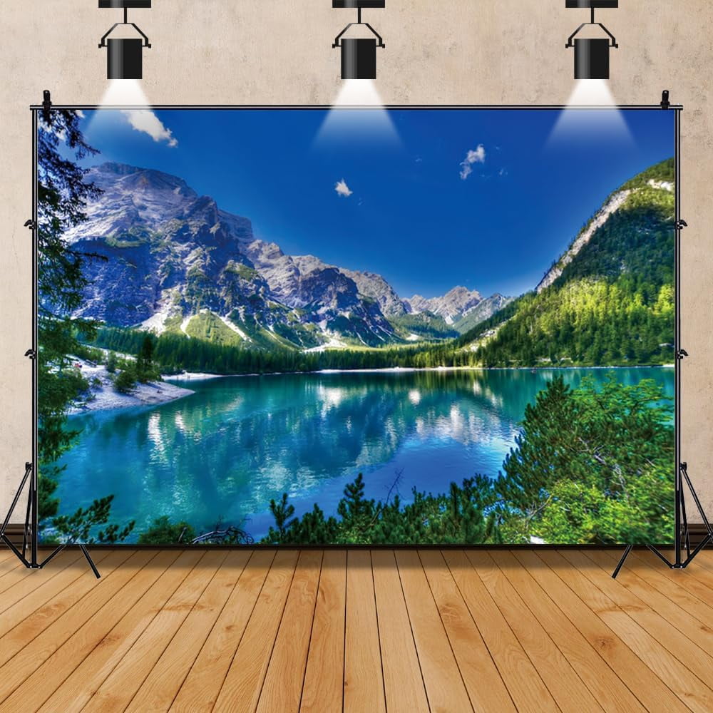 Green Natural Mountain Lake Backdrop Green Mountains Clear Lake Trees ...