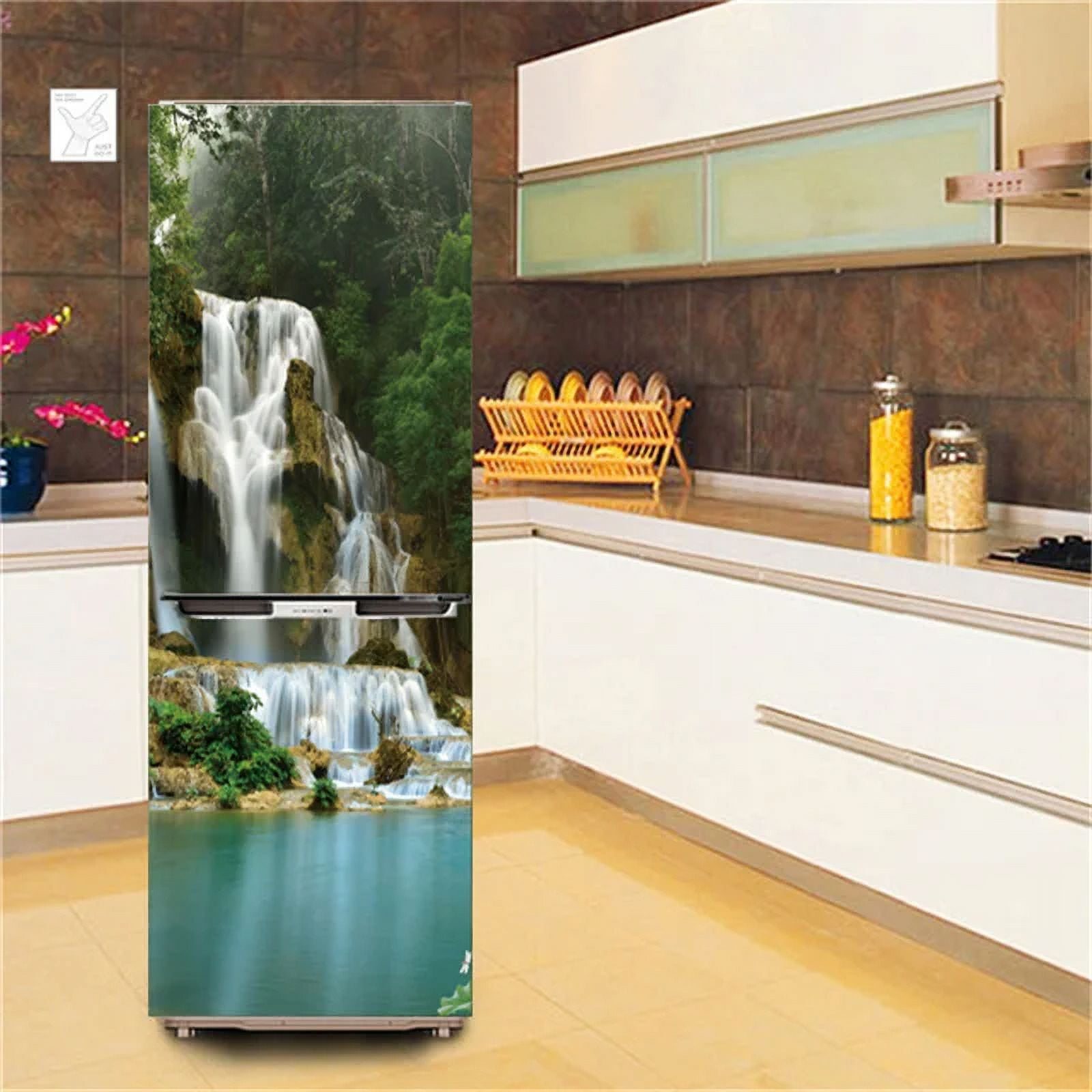 Green Natural Scenery Fridge Sticker Full Door Cover Mural Forest ...