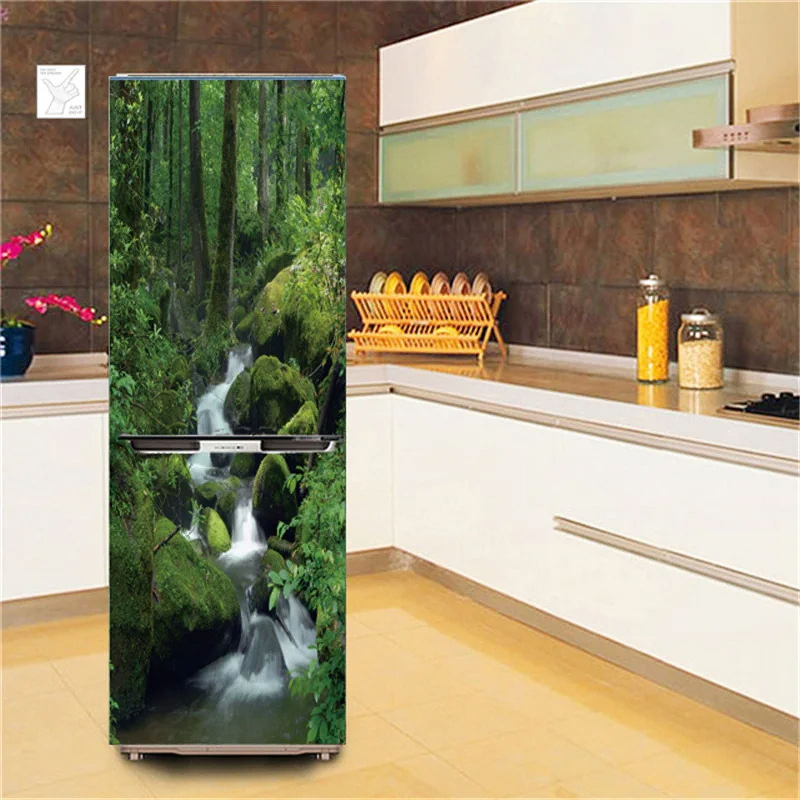 Green Natural Scenery Fridge Sticker Full Door Cover Mural Forest ...