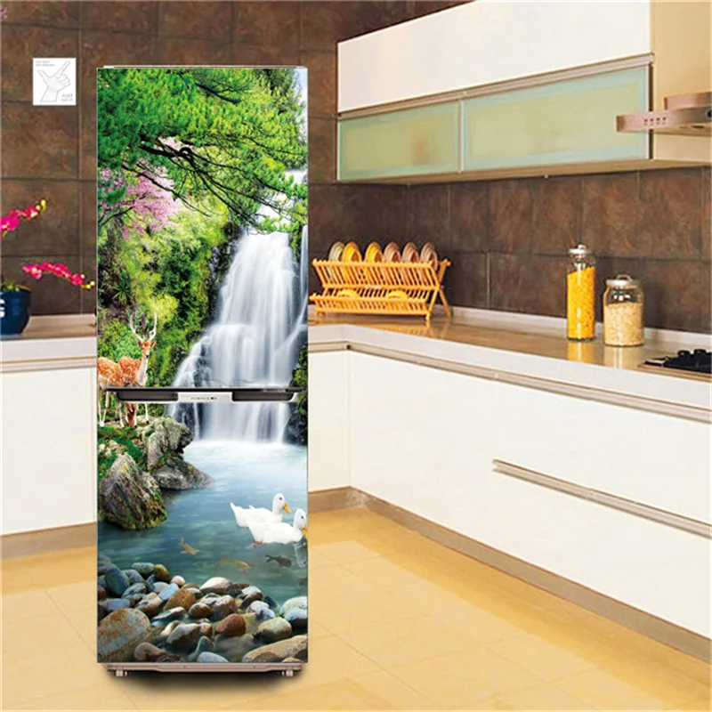 Green Natural Scenery Fridge Sticker Full Door Cover Mural Forest ...