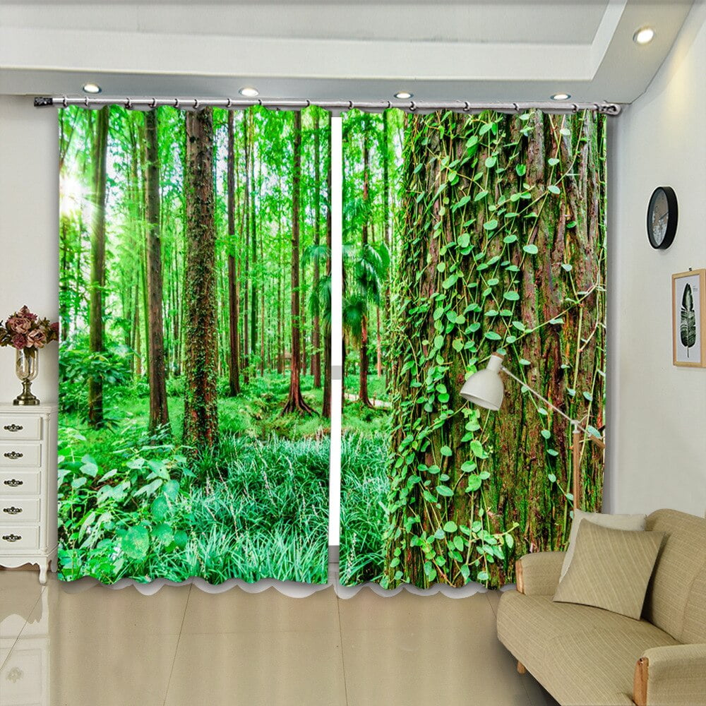 Green Natural Scenery Realistic 3D Print Thin Window Curtain for Living ...