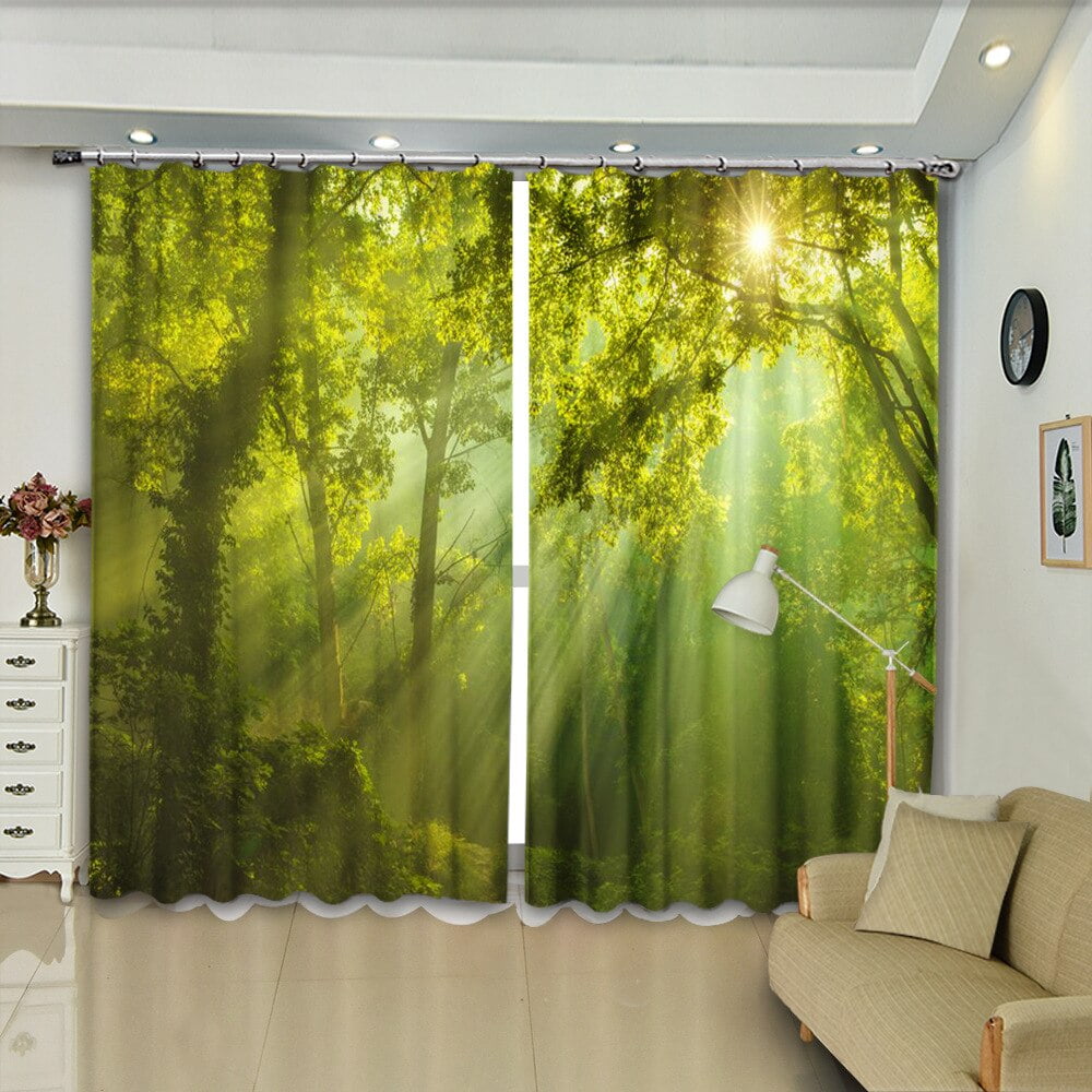 Green Natural Scenery Realistic 3D Print Thin Window Curtain for Living ...