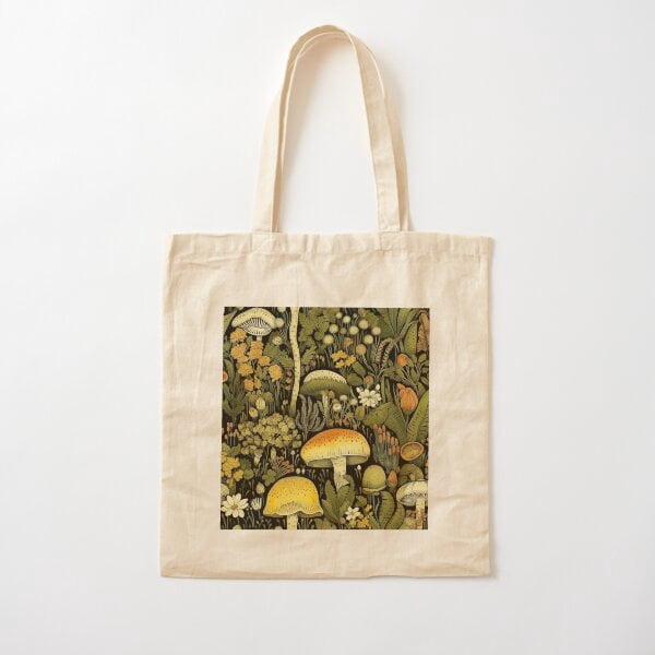 Green, Nature, Funky, Fungus, Mushroom, Botanical Canvas Tote Bag ...