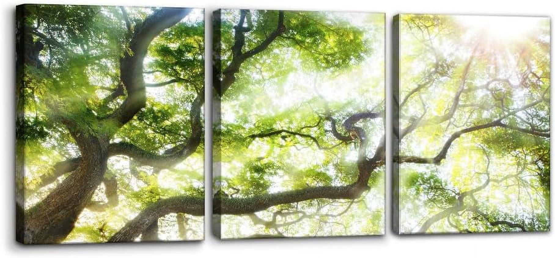 Green Nature Wall Art Canvas Painting Sunshine Over Forest Green Trees ...